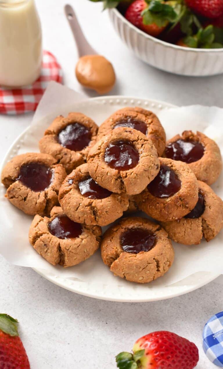 Peanut Butter Jam Cookies (4 Ingredients) - The Conscious Plant Kitchen