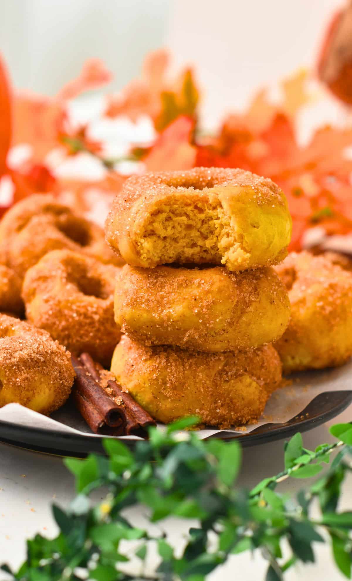 Baked Pumpkin Donuts (2-Ingredient Dough) - The Conscious Plant Kitchen